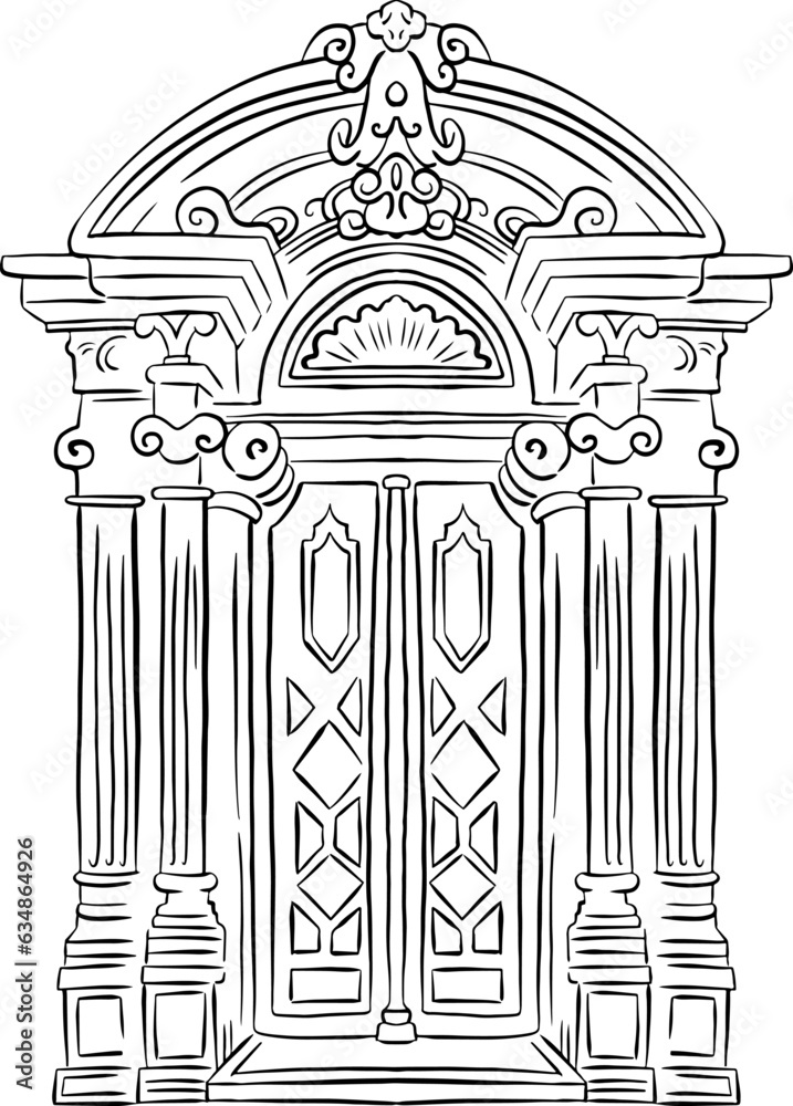 Vintage line art door. Line art building. Stock Vector | Adobe Stock