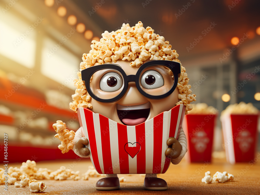 A 3D animated popcorn character, sporting spectacles, comes to life in ...