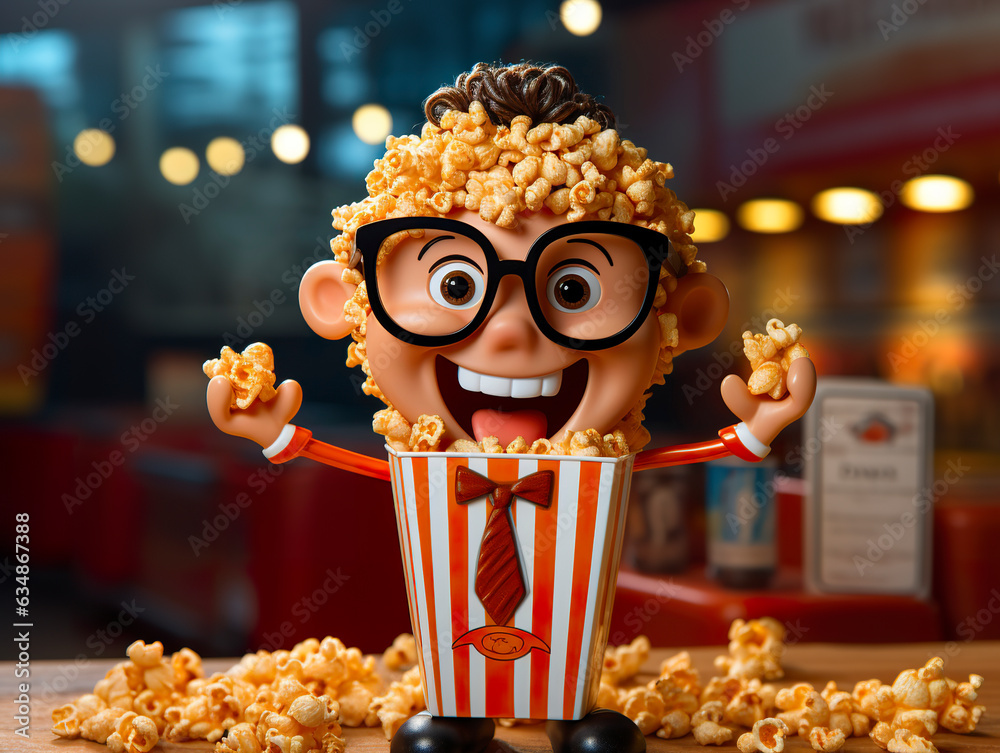 A 3D animated popcorn character, sporting spectacles, comes to life in ...