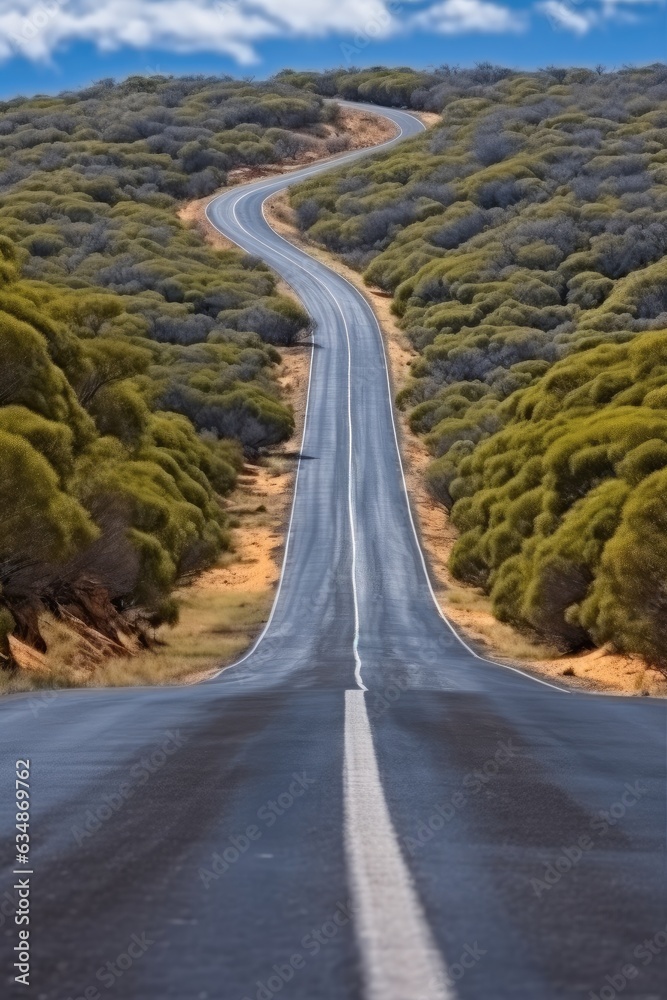 Adventure road trip, Twisting, Hilly road reflecting concept of journey ...