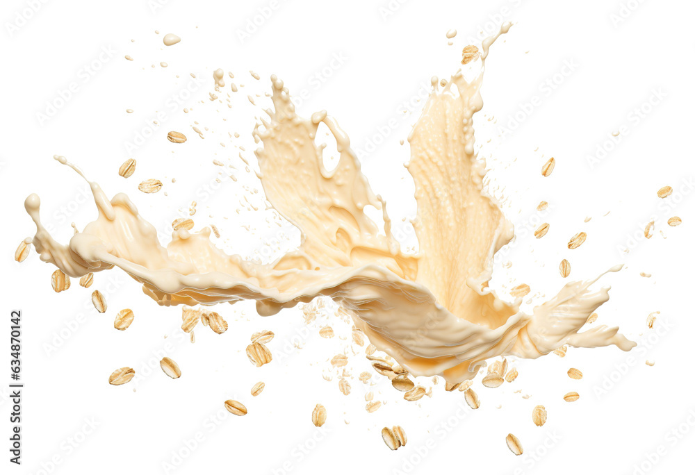 dynamic refreshing oat milk liquid splash with oat flakes - fresh vegan ...
