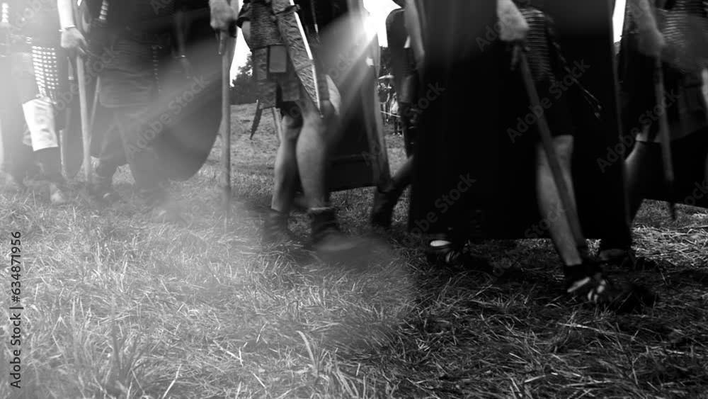 Historical Gladiators Soldiers Walking Together on Battle Field Going ...