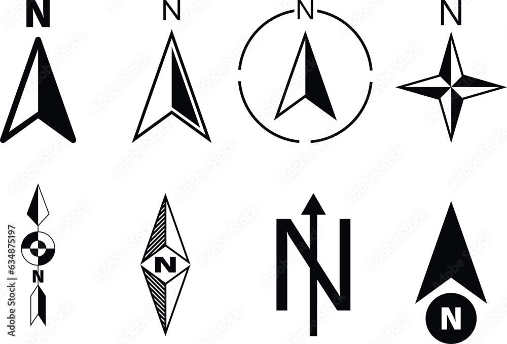 Vetor de North arrow icon set. GPS north pointer for navigation signs ... Vetor de North arrow icon set. GPS north pointer for navigation signs ...