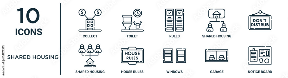 Vetor de shared housing outline icon set such as thin line collect ...