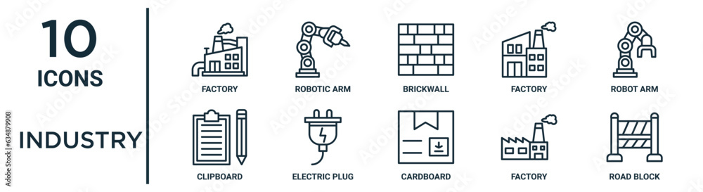 industry outline icon set such as thin line factory, brickwall, robot ...