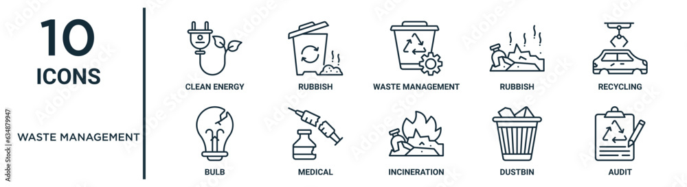 waste management outline icon set such as thin line clean energy, waste ...