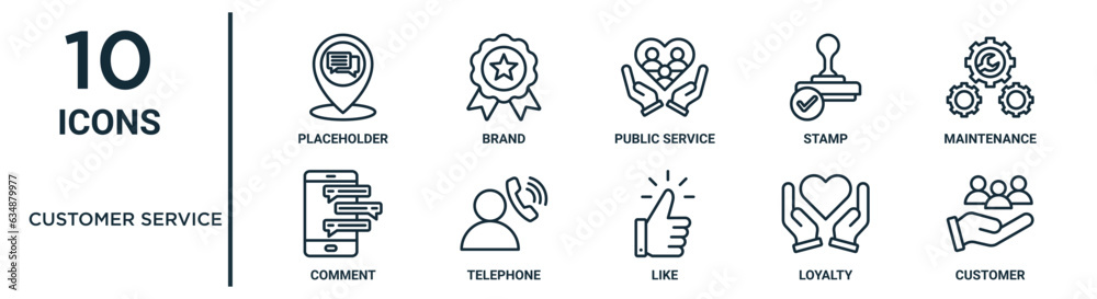 customer service outline icon set such as thin line placeholder, public ...