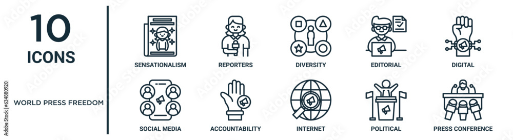 world press freedom outline icon set such as thin line sensationalism ...