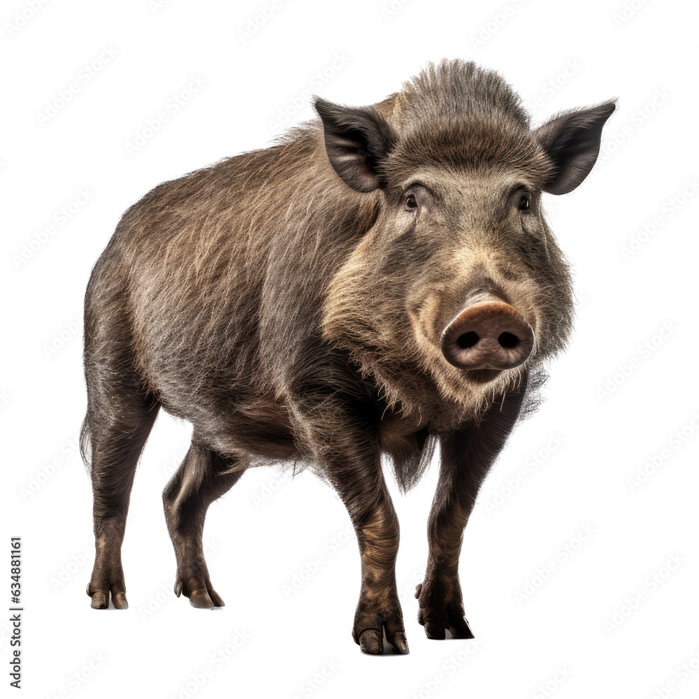 a Russian wild boar 3/4 view, full body in a hunting-themed ...