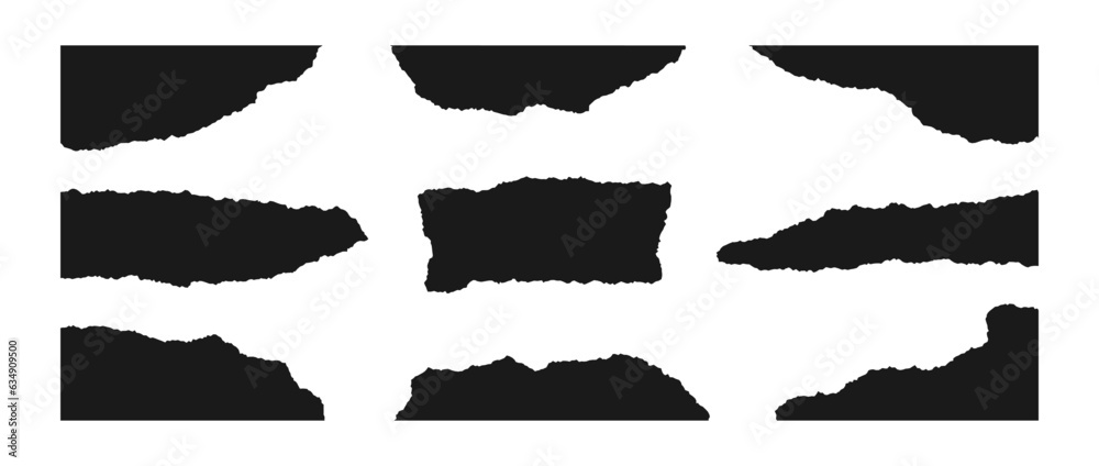 Torn paper corner pieces. Black cutout shapes with jagged edges and ...