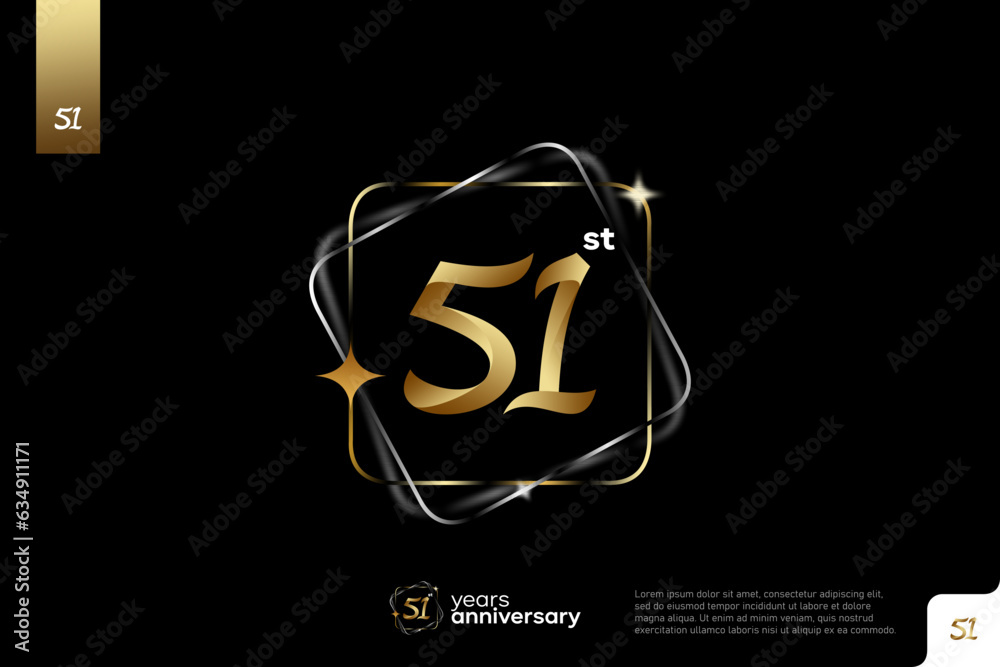 Gold number 51 logo icon design on black background, 51st birthday logo ...