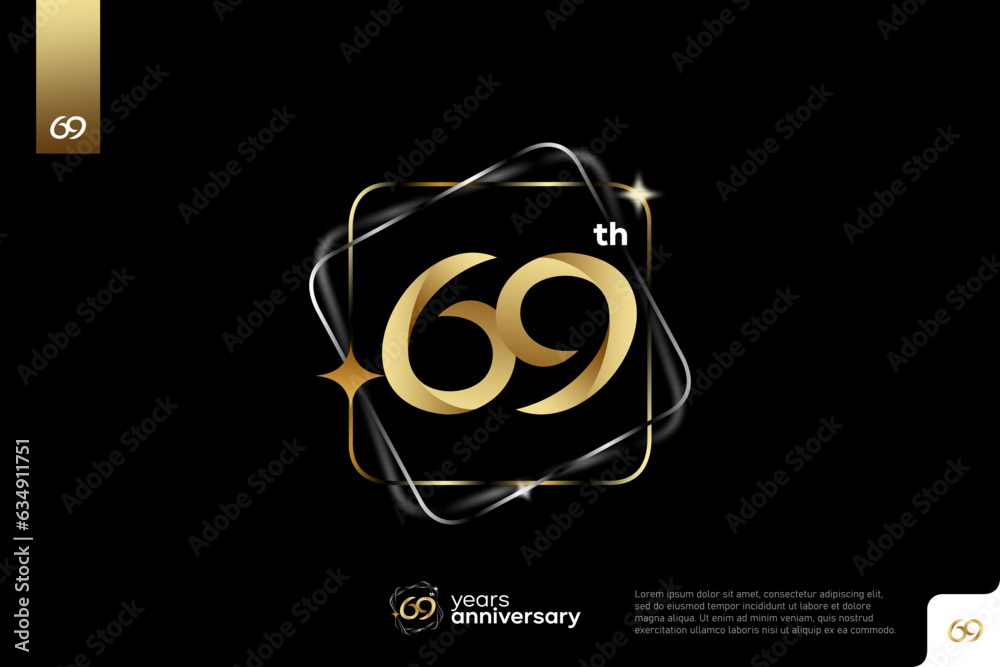 Gold number 69 logo icon design on black background, 69th birthday logo ...