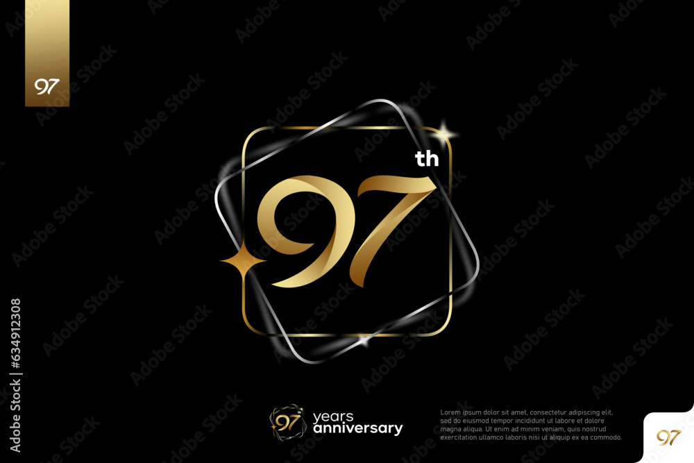 Gold 97 number logo icon design on black background, 97th birthday logo ...