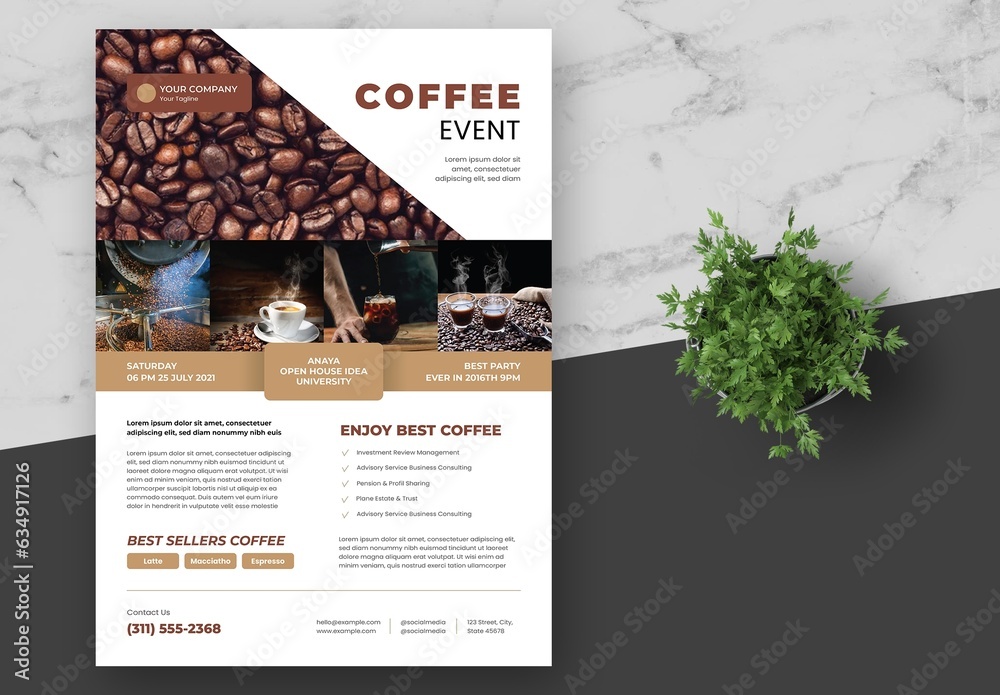 Brown Café Coffee Event Flyer Stock Template | Adobe Stock