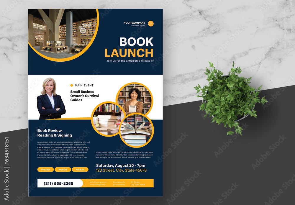 Blue Orange Book Launching Event Flyer Stock Template | Adobe Stock