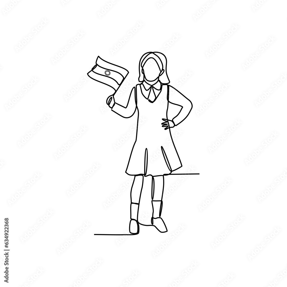 One continuous line drawing of school uniform in Paraguay with white ...