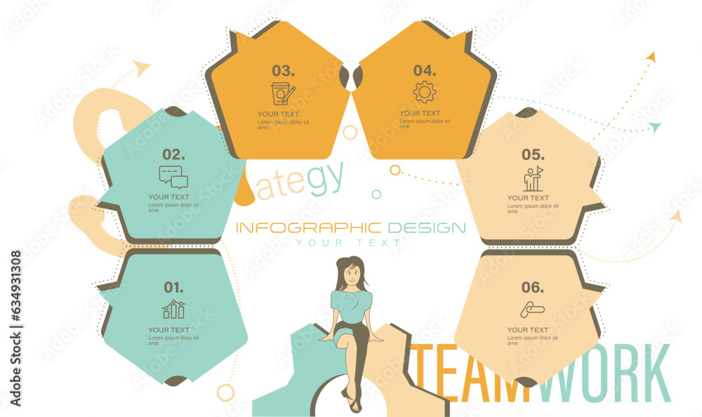 Vetor de Infographic 6 Steps Modern Mind map diagram with Icons, vector ...