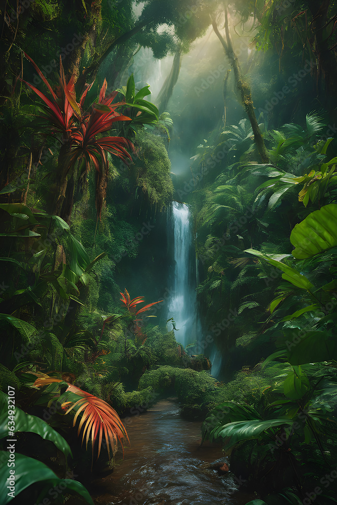 magical jungle where natures wonders come alive on a rainy Stock ...