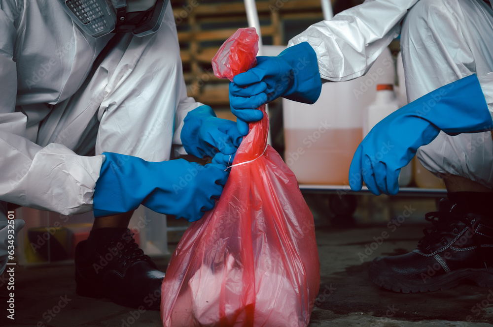 Contain Chemical Spill to Red Garbage Bags After Absorb, Part of Steps ...