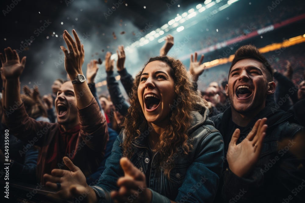 Sport fans cheer and celebrating a winning tournament in stadium ...