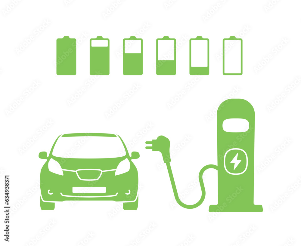 Electric car with plug graphic icon. Car charging station icon in ...