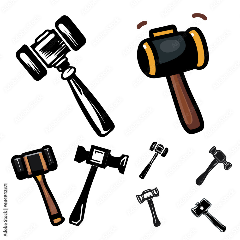 Hammer set, Colorful cartoon claw hammer. Handyman tool for home repair ...