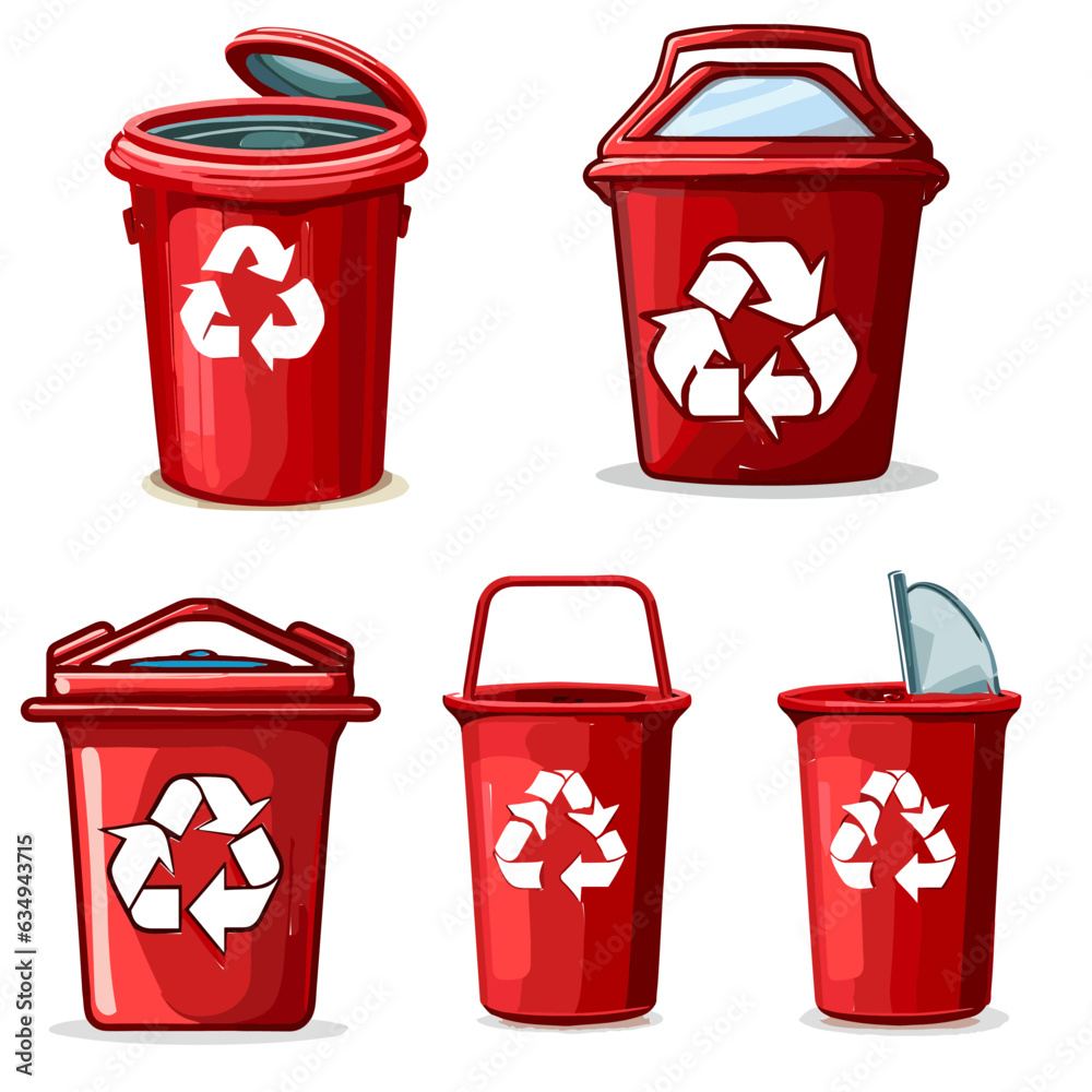 Dustbin set, bin plastic, four colorful recycle bins isolated on white ...