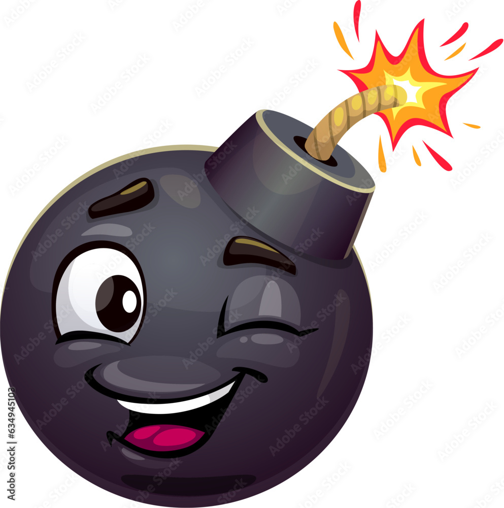 Cartoon bomb character. Explosive, weapon personage with a mischievous ...