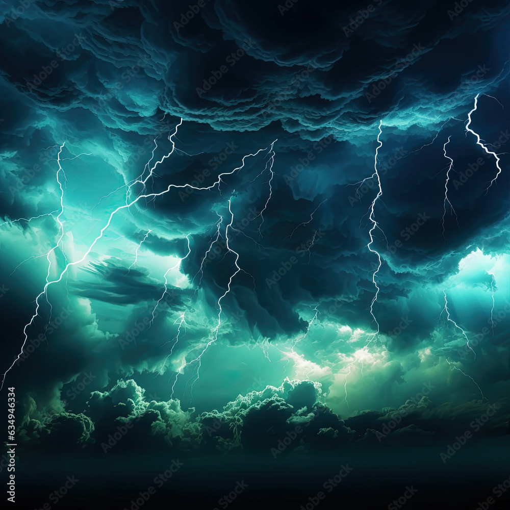 Black blue green teal night sky with clouds. Storm, wind, rain ...