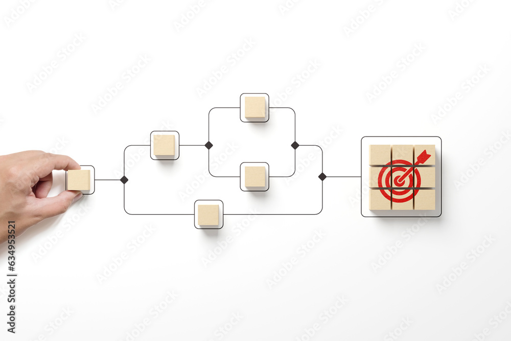 Business process and workflow automation with flowchart. Hand holding ...