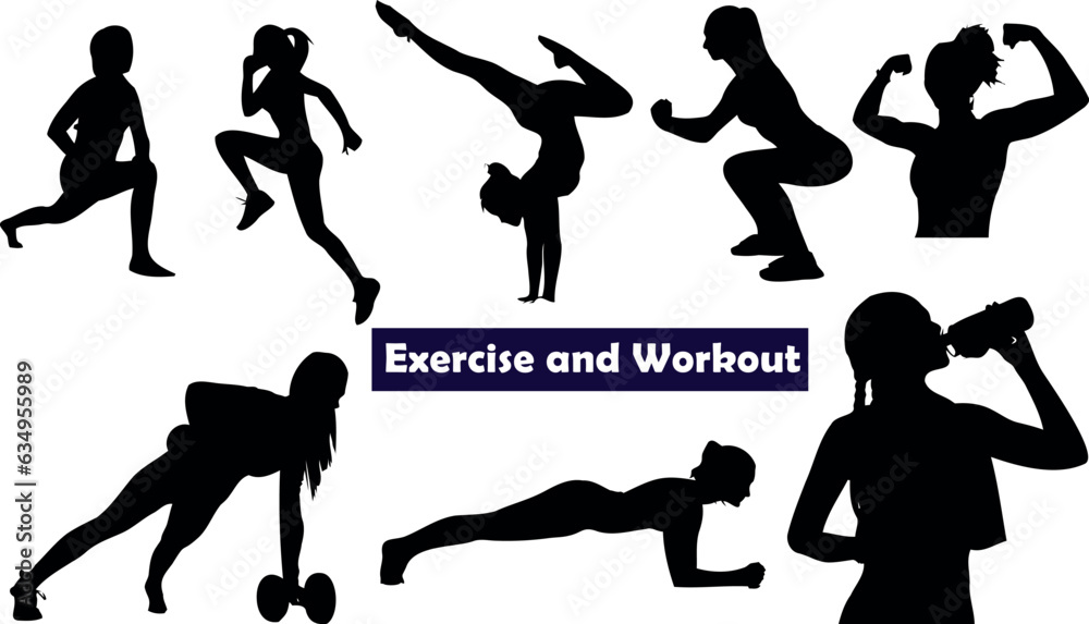 vector illustration of people exercising and working out silhouettes on ...