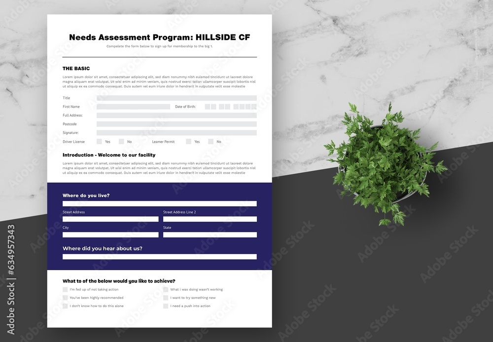 Blue Company Assesment Form Stock Template | Adobe Stock
