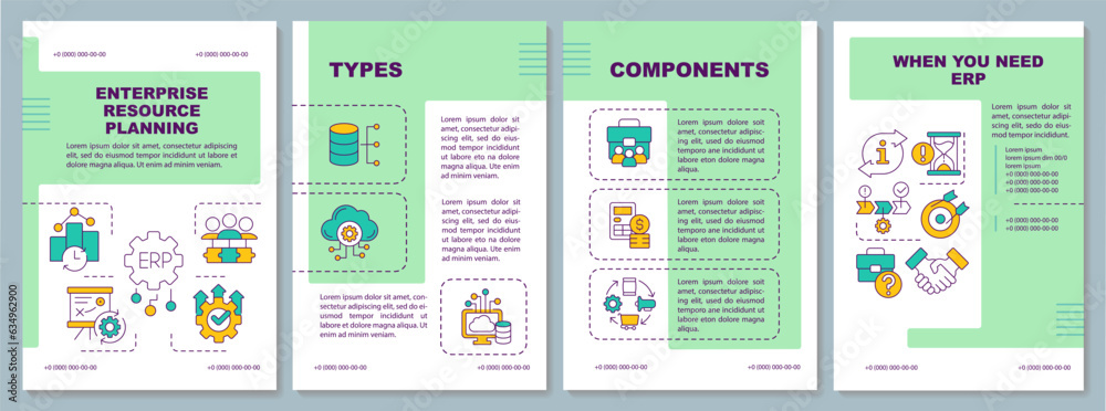 Enterprise resource planning brochure template, green leaflet design ...