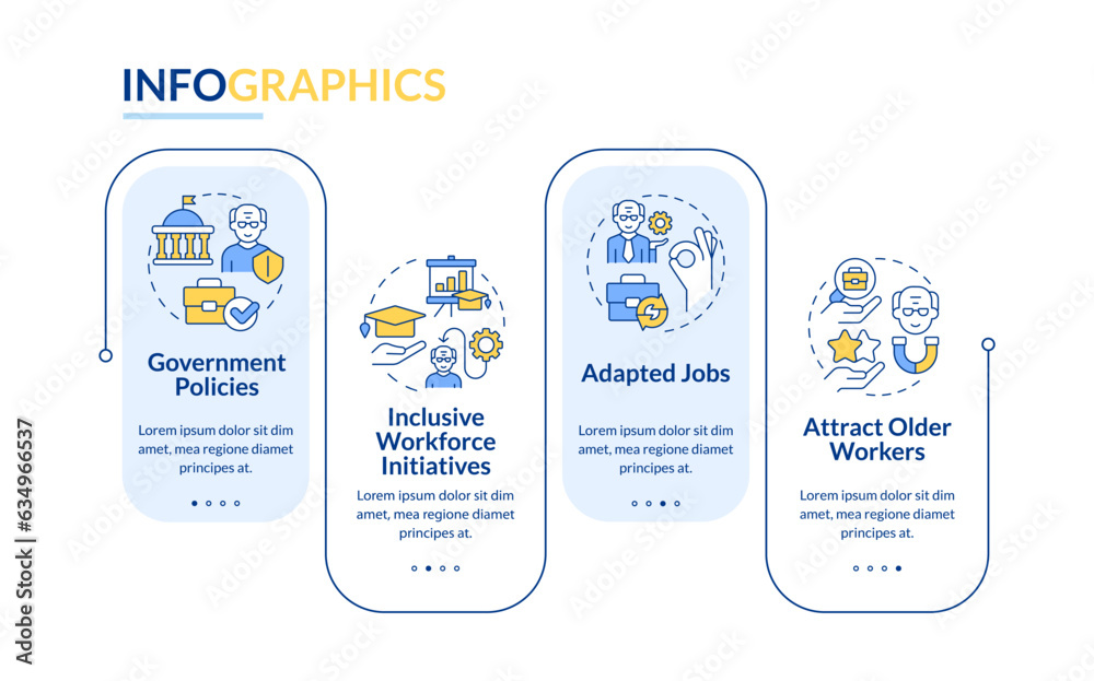 2D unretirement vector infographics template with linear icons concept ...