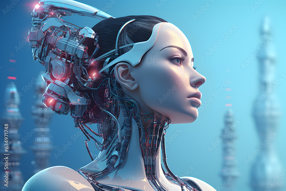 Beautiful female robot with artificial intelligence. AI generated Stock ...