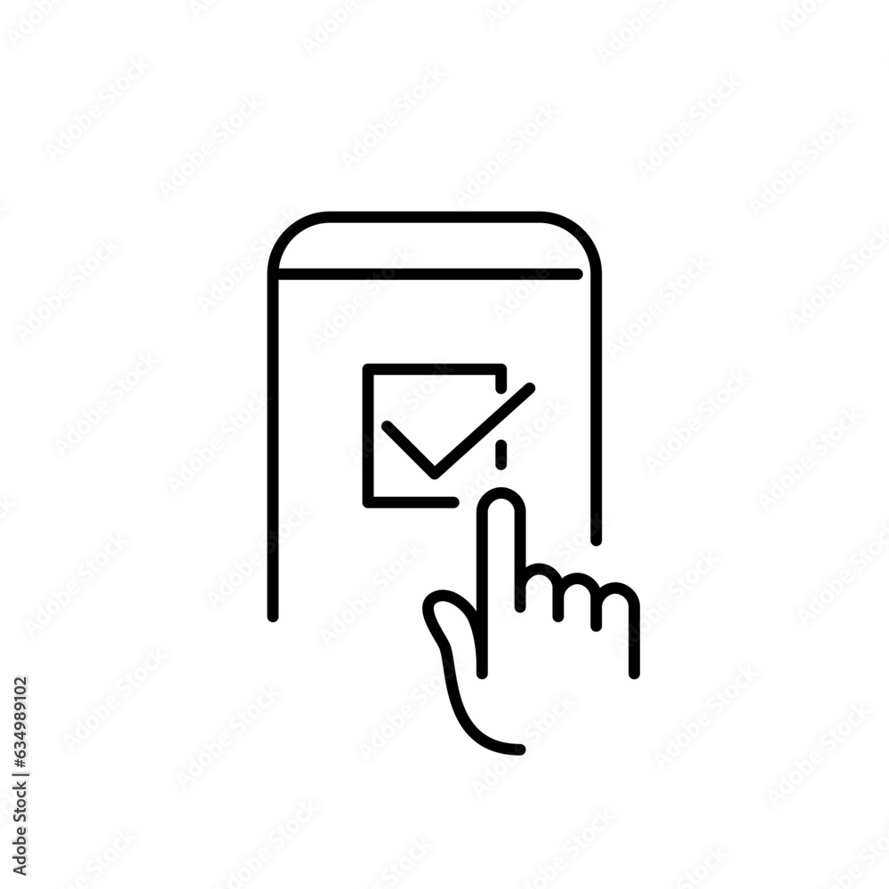 Finger tapping on check mark. Signing agreement or choosing from ...