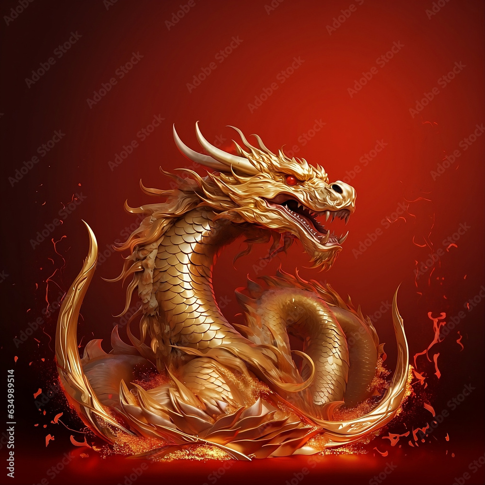 Chinese new year, dedicated to the dragon, year 2024, golden dragon on ...
