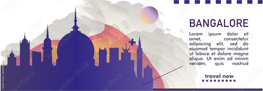 India Bangalore skyline cityscape abstract gradient banner art. Travel ...