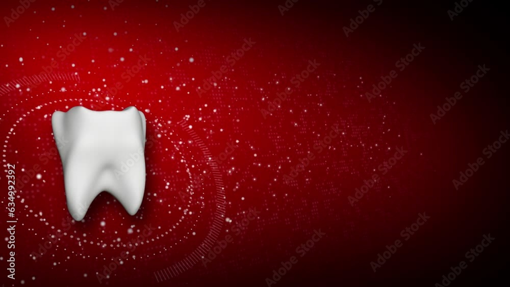 Rotating 3d model of a tooth on an abstract medical dental red ...