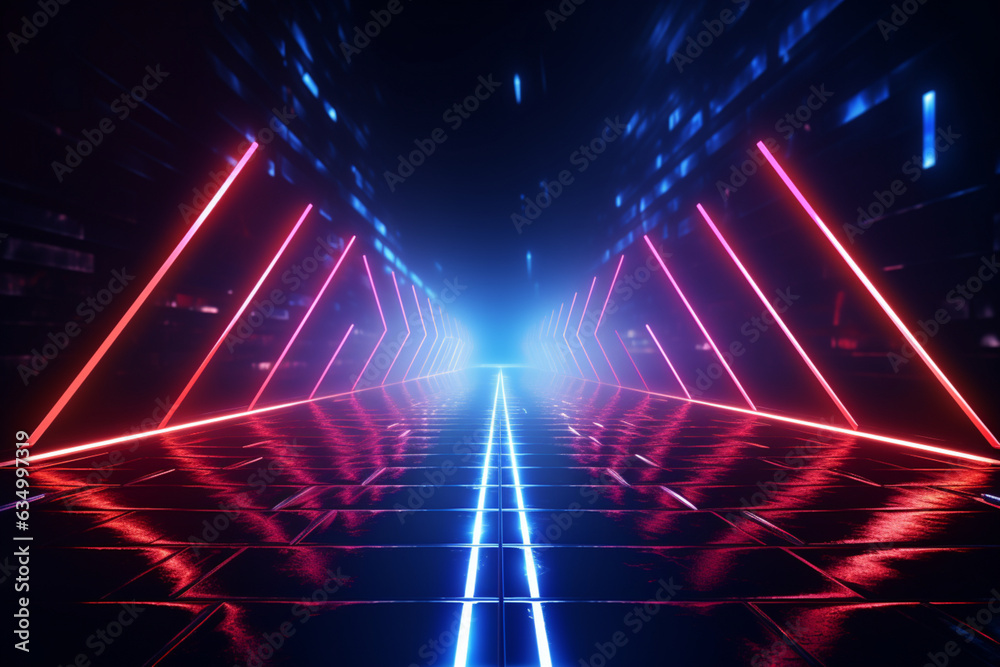 Neon arrow guides through infinite dimensions, a luminous path of ...