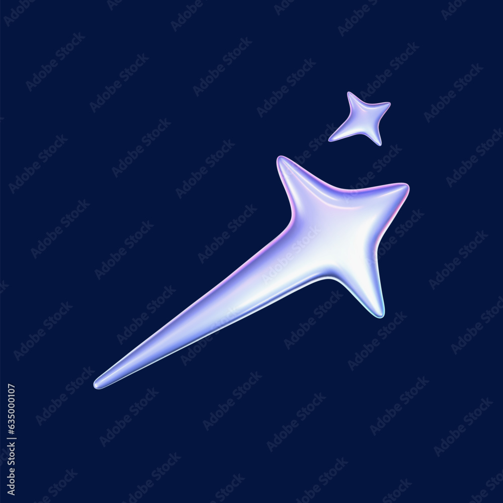 3d holographic falling or flying star in y2k futuristic style isolated ...