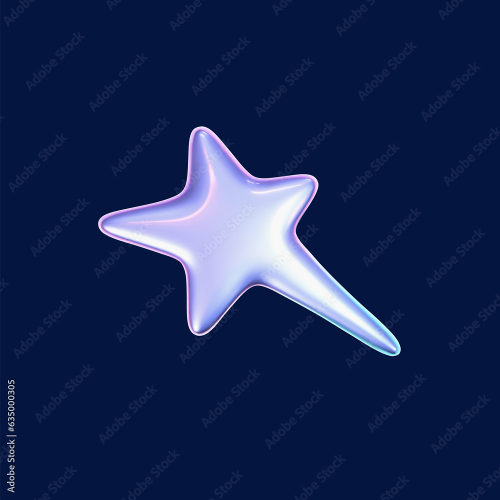 3d holographic falling or flying star in y2k futuristic style isolated ...