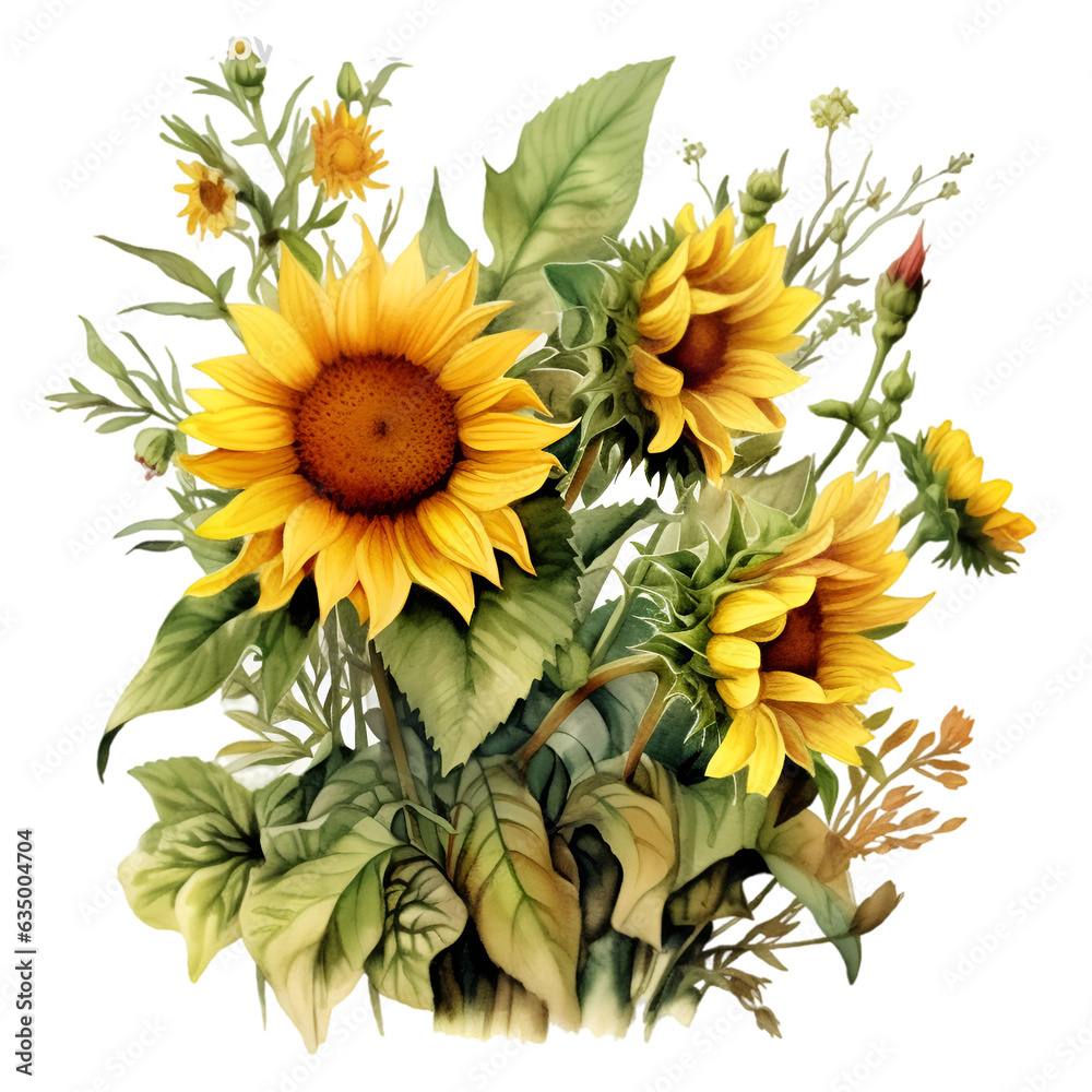 Watercolor bouquet with sunflower autumn clipart Generative AI, png ...