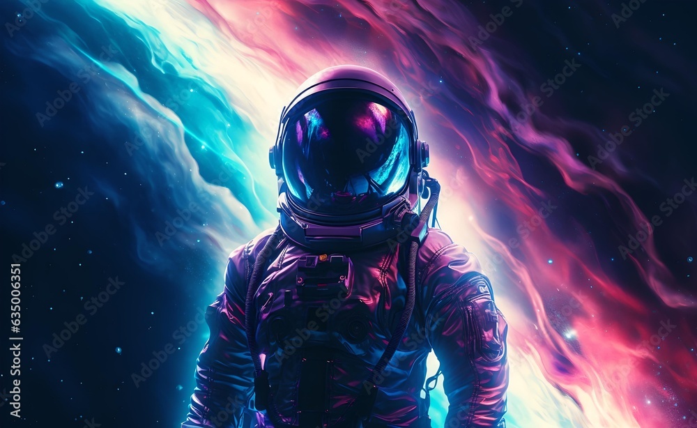 Astronaut on colorful bright surface with space background. Astronaut ...