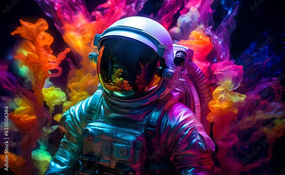 Astronaut on colorful bright surface with space background. Astronaut ...