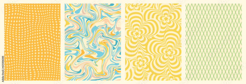 Groovy backgrounds set. Retro groovy texture. 60s and 70s style. Hippie ...