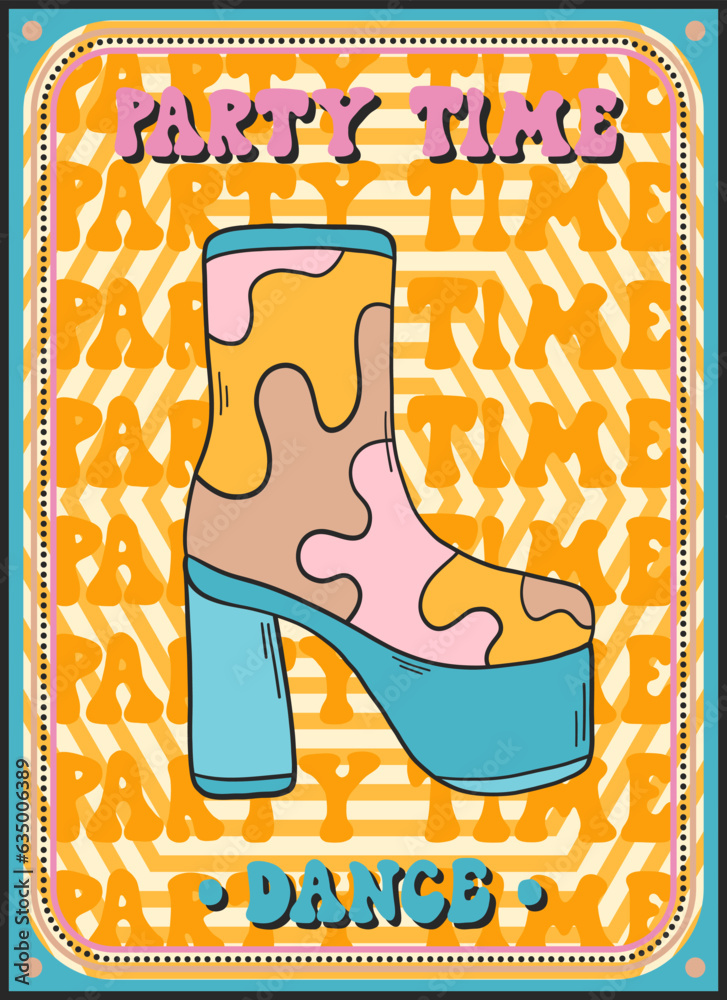 Groovy retro poster. Hippie style background. Groovy disco. 60s and 70s ...