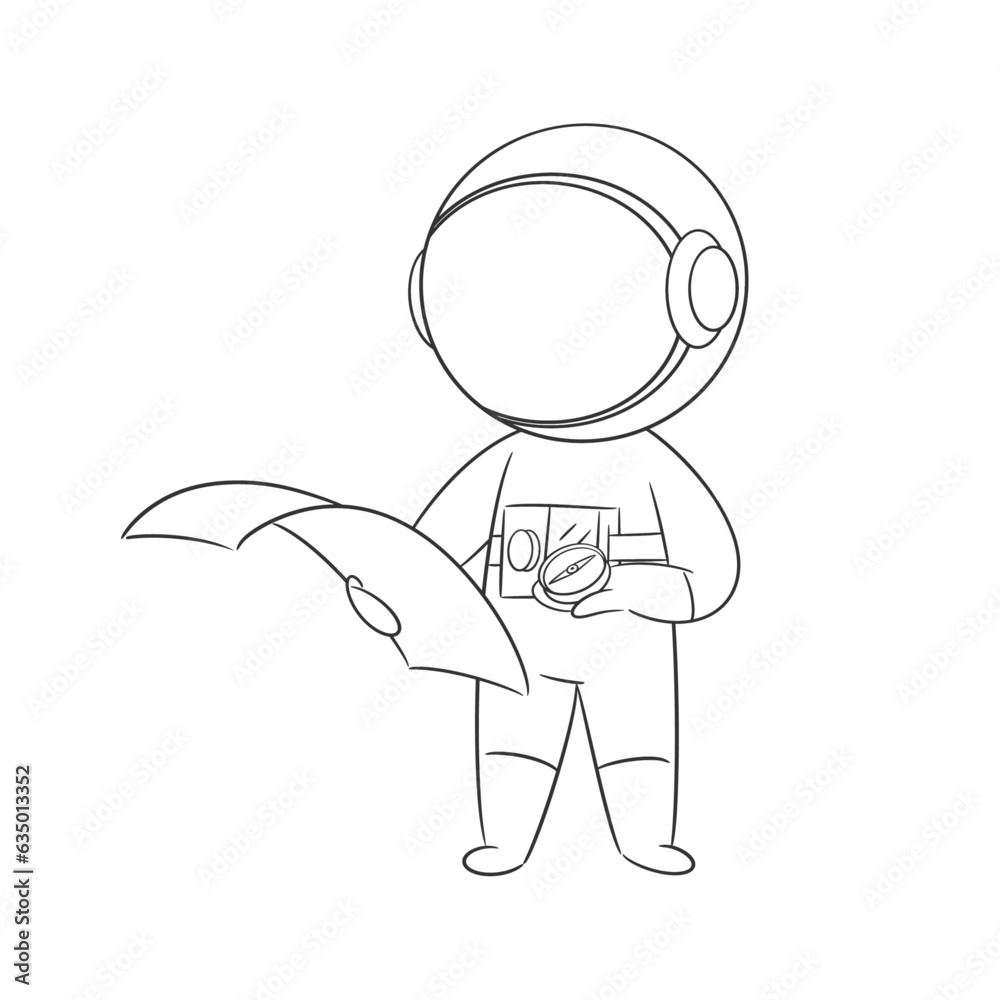 Astronaut reading a map and carrying a compass for coloring Stock ...