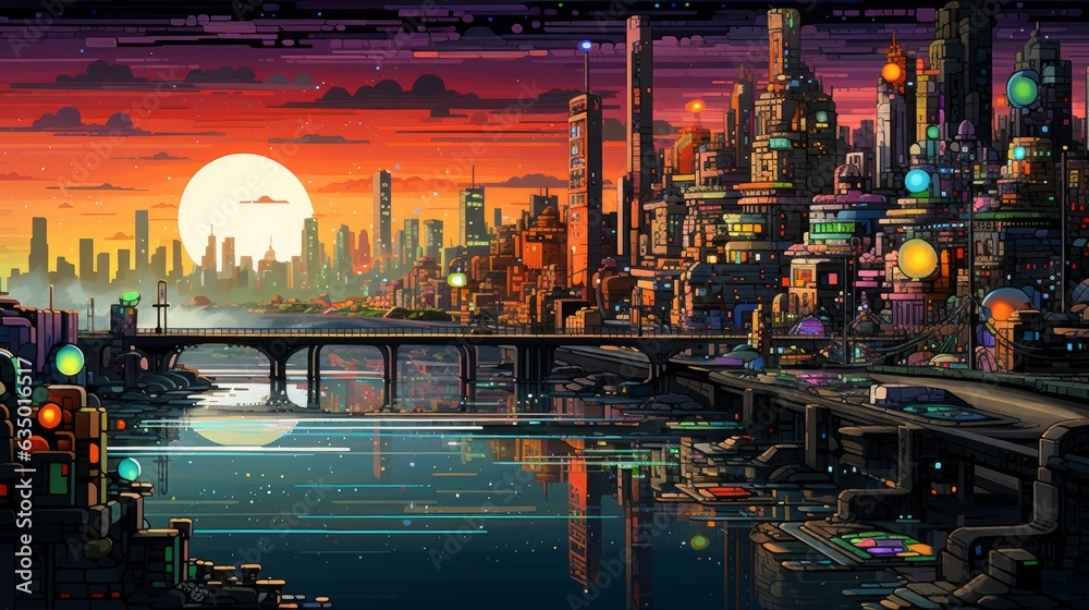 Pixelated Futures: Abstract pixel art showcasing scenes of future ...