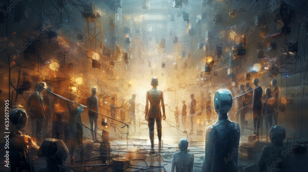 Digital Embrace: An abstract scene where human figures and digital ...